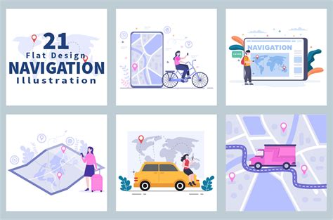 21 GPS Navigation Map And Compass Vector Illustrations MasterBundles