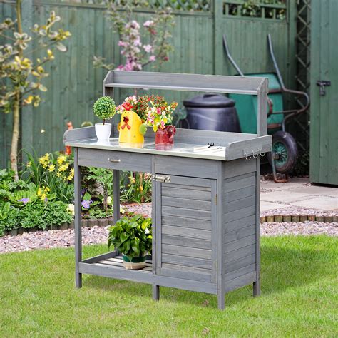 Outsunny Outdoor Potting Bench Garden Work Station With Storage Metal