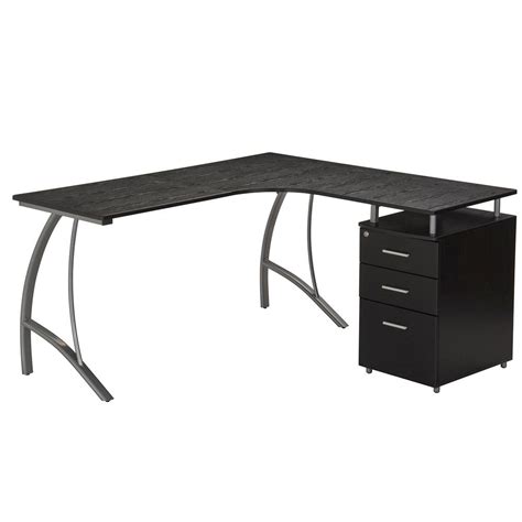 Techni Mobili Espresso Modern L Shaped Computer Desk With File Cabinet And Storage RTA L ES