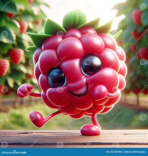 3 ª Divertida Caricatura De Frambuesa Aislada En Huerto Frutas Y