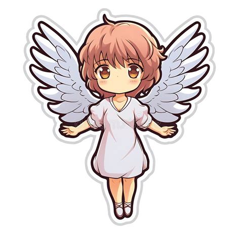 Cute Anime Angel Girl With White Wings Stock Illustration