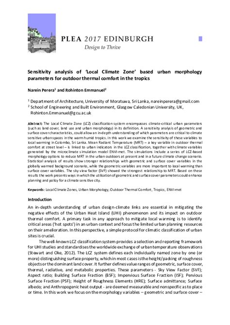 Pdf Sensitivity Analysis Of Local Climate Zone Based Urban Morphology Parameters For Outdoor