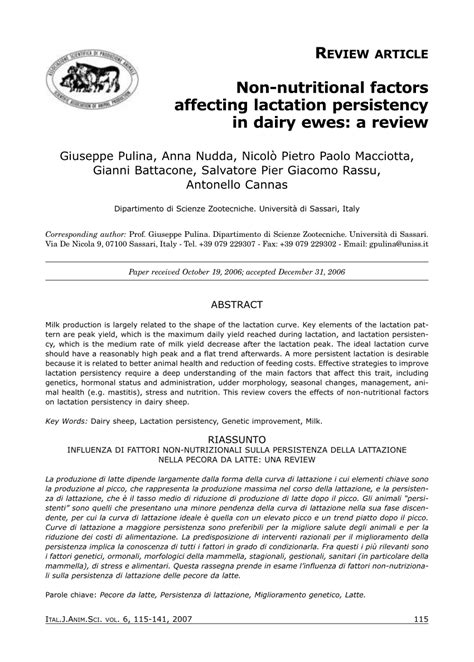 Pdf Non Nutritional Factors Affecting Lactation Persistency In Dairy Ewes A Review