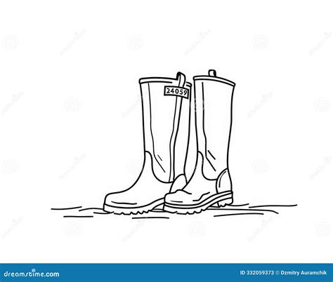 One Line Sketch Of Rubber Boots For Gardeners Rubber Boots Single