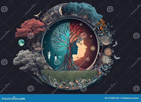 cycle of life with psychological problems in boho style created with generative ai technology