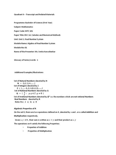 Real Number System Pdf Mathematics Mathematical Concepts