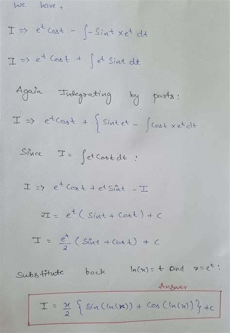 Solved Integrate Function Above With Integration By Parts Cos In