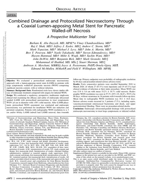 Combined Drainage And Protocolized Necrosectomy 35129503 Pdf Stent Medical Specialties