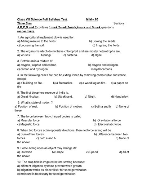 Class 8 Ch 1 To 5 And 8 Test Pdf