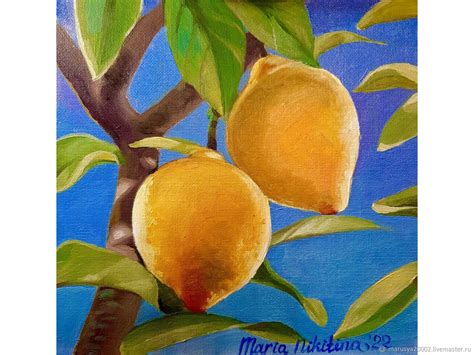 Картина лимоны Пейзаж маслом Лимоны на ветке 20х20см в интернет ...