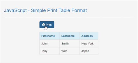 javascript simple print table format sourcecodester