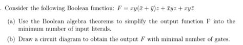 Solved Consider The Following Boolean Function Chegg Com