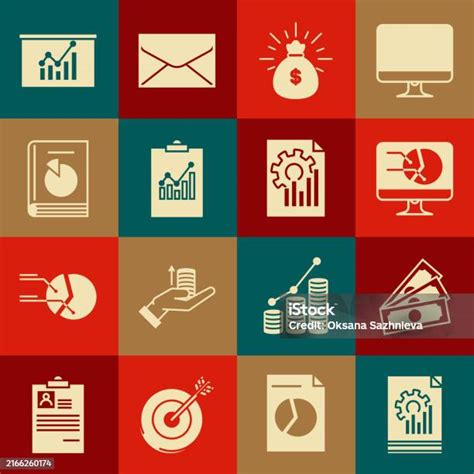 그래프 차트 스택 지폐 현금 컴퓨터 모니터 돈 가방 클립 보드 사용자 설명서 보드 및 아이콘으로 문서를 설정합니다 벡터 가방에 대한 스톡 벡터 아트 및 기타 이미지 Istock