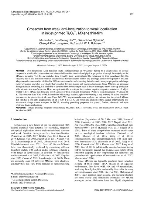 Pdf Crossover From Weak Antilocalization To Weak Localization In Inkjet Printed Ti3c2tx Mxene