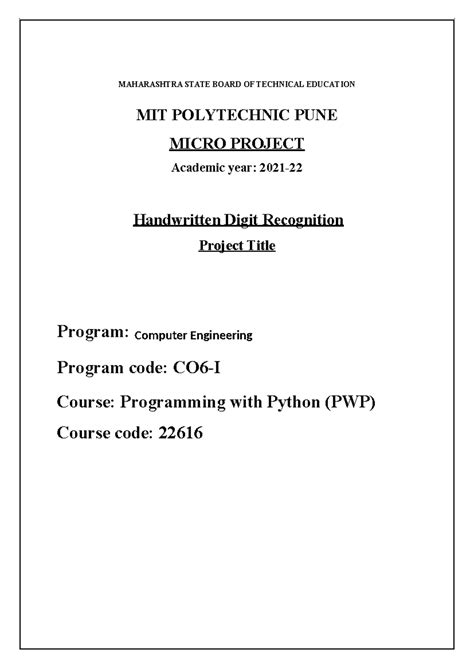 Python Micro Project MAHARASHTRA STATE BOARD OF TECHNICAL EDUCATION MIT POLYTECHNIC PUNE MICRO