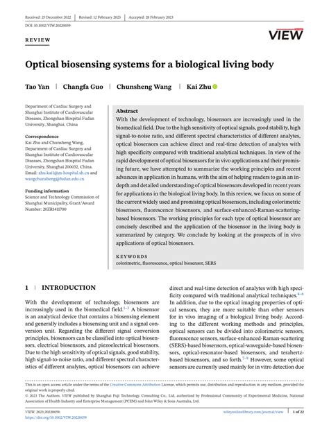 Pdf Optical Biosensing Systems For Biological Living Body