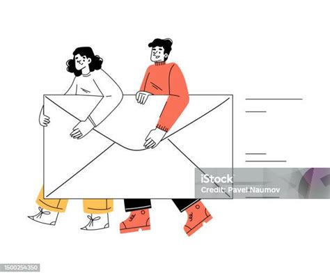 남자와 여자 캐릭터가 거대한 봉투를 들고 작업 벡터 일러스트레이션을 관리하는 생산성 가득 찬에 대한 스톡 벡터 아트 및 기타 이미지 가득 찬 개념 개발 Istock