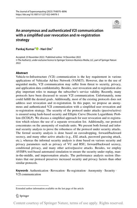 An Anonymous And Authenticated V2i Communication With A Simplified User