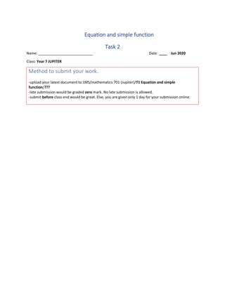 Equation And Simple Function Task PDF