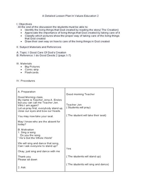 A Detailed Lesson Plan In Values Education 2 Pdf Lesson Plan Heaven