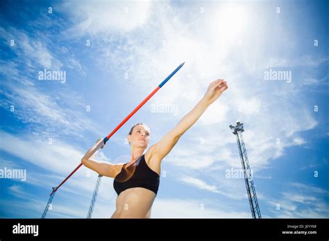 Female Athlete About To Throw A Javelin Stock Photo Alamy