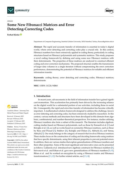 Pdf Some New Fibonacci Matrices And Error Detecting Correcting Codes