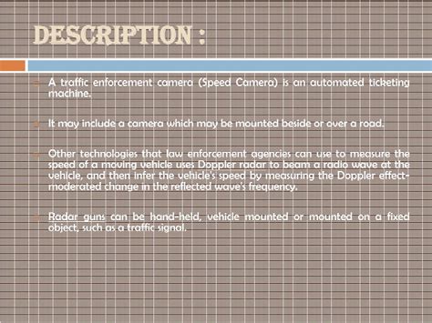 PPT SPEED DETECTION OF MOVING VEHICLE BY USING SPEED CAMERAS PowerPoint Presentation ID 2385661