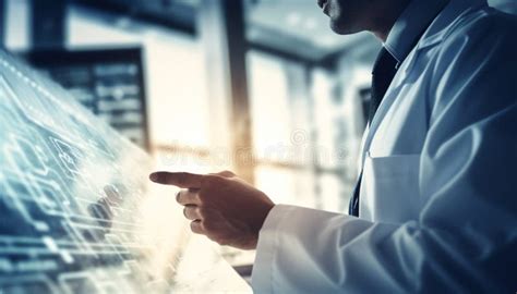 One Young Adult Scientist Analyzing Healthcare Data On Digital Tablet Generated By Ai Stock