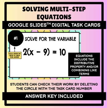 Solving Equations With Variables On Both Sides Digital Task Cards