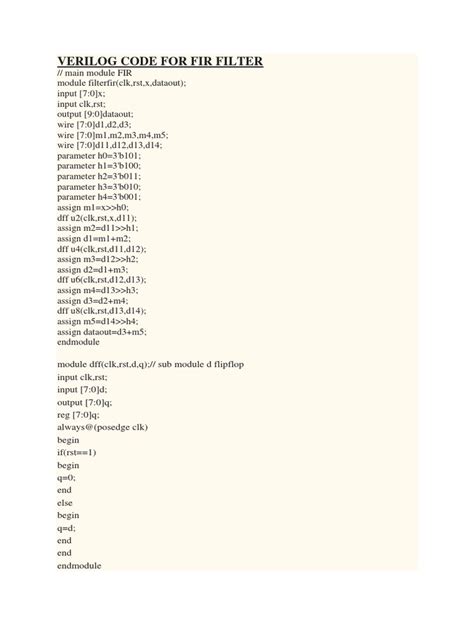Fir Filter Verilog Code Pdf Signal Processing Electrical Engineering