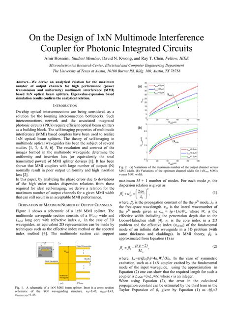 Pdf On The Design Of 1xn Multimode Interference Coupler For Photonic Integrated Circuits