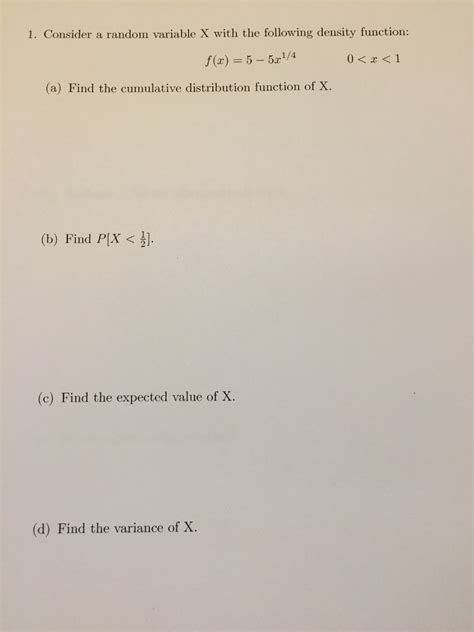 Solved Consider A Random Variable X With The Following Chegg