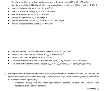 Solved Consider The Continuous Stirred Tank Reactor Cstr