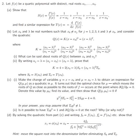 2 Let Fx Be A Quartic Polynomial With Distinct