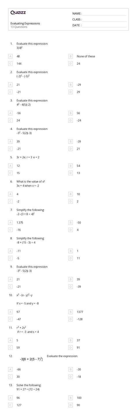 50 Expressions Worksheets For 8th Year On Quizizz Free And Printable