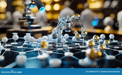 Exploring Molecular Structures With Advanced Robotic Arms In A Modern Laboratory At Dusk Stock