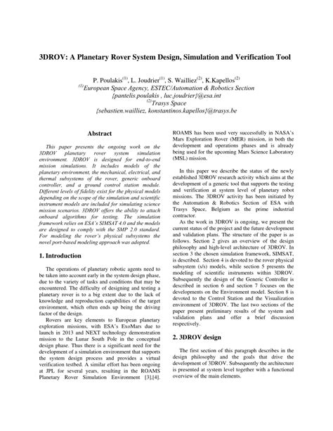 Pdf 3drov A Planetary Rover System Design Simulation And Verification Tool