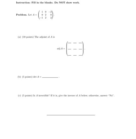 solved instruction fill in the blanks do not show work