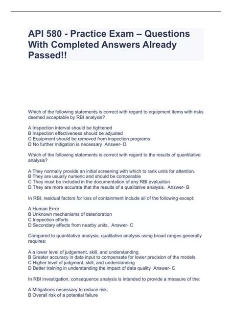 API 580 Practice Exam Questions With Completed Answers Already Passed API 580 Stuvia US