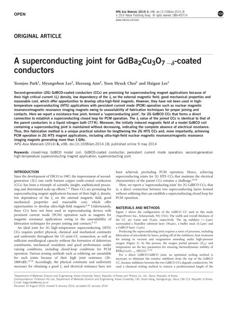 Pdf A Superconducting Joint For Gdba2cu3o7−δ Coated Conductors