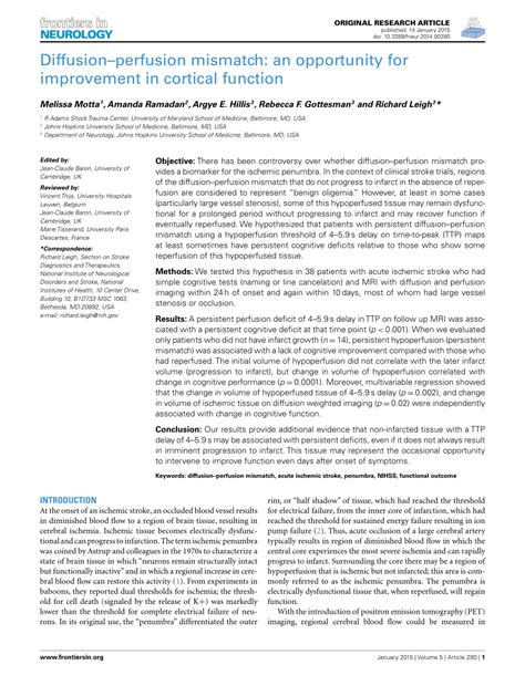 Pdf Diffusion Perfusion Mismatch An Opportunity For Improvement In
