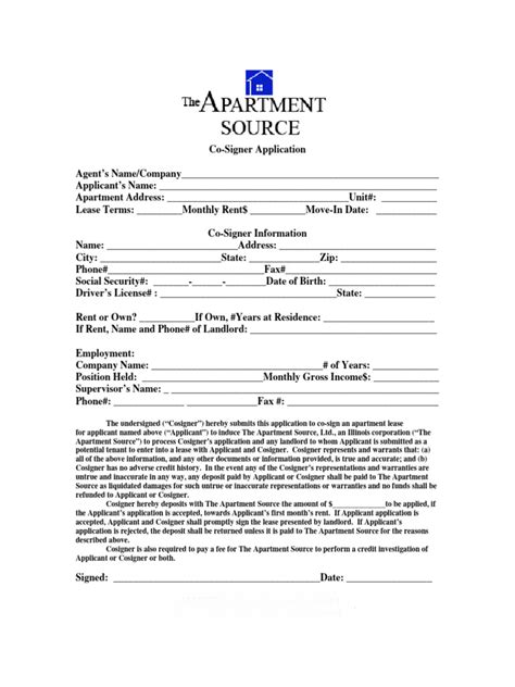 Co Signer Form Pdf Lease Landlord