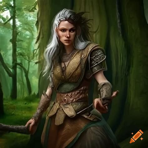 Illustration Of A Female Half Elf Druid In A Forest On Craiyon