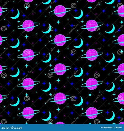 Acid Cosmos Psychedelic Groovy Pattern On Black Background Retro Print For Graphic Tee Stock