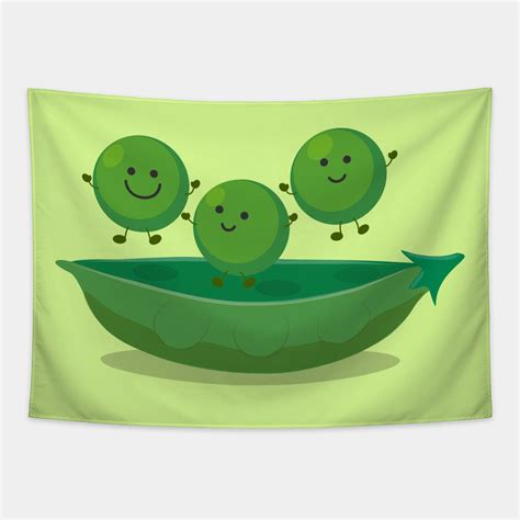 Cute Happy Peas In Pod Cartoon Illustration Tapestry