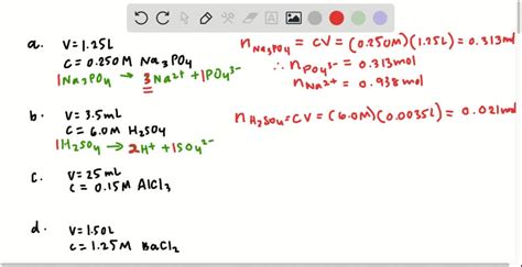 Solved Calculate The Number Of Moles Of Each Ion Present In Each Of The Following Solutions A