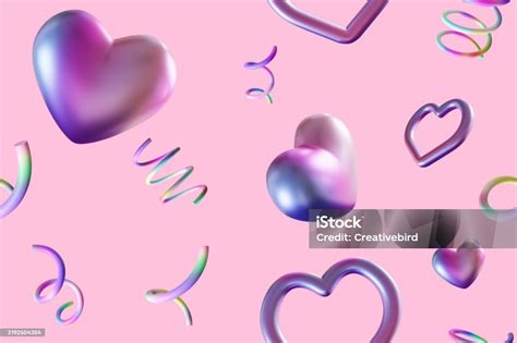 파스텔 핑크 배경에 무지개 빛깔의 마음과 추상적 인 나선형으로 완벽 한 패턴 다채로운 메탈릭 효과는 현대적이고 축제 분위기를 연출하며 발렌타인 데이 디자인 패션 프린트에