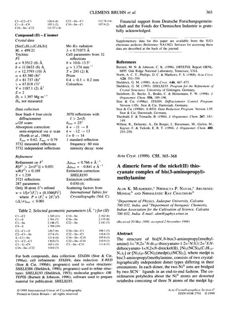 Pdf A Dimeric Form Of The Nickelii Thiocyanate Complex Of Bis3 Aminopropylmethylamine