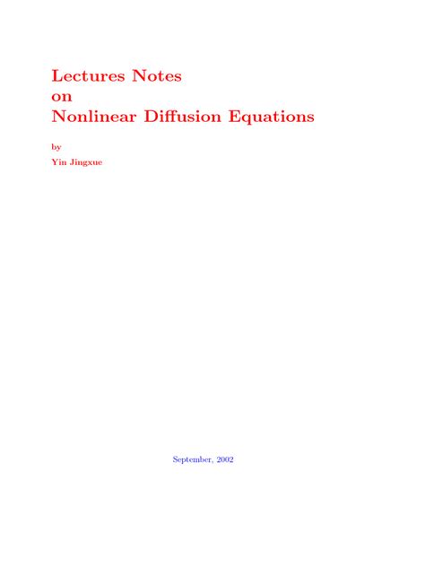 Lectures Notes On Nonlinear Diffusion Equations Pdf Heat Diffusion