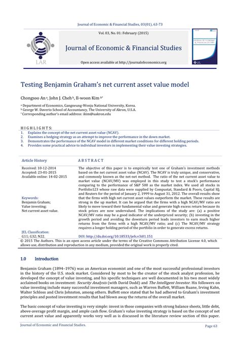 Pdf Testing Benjamin Grahams Net Current Asset Value Model